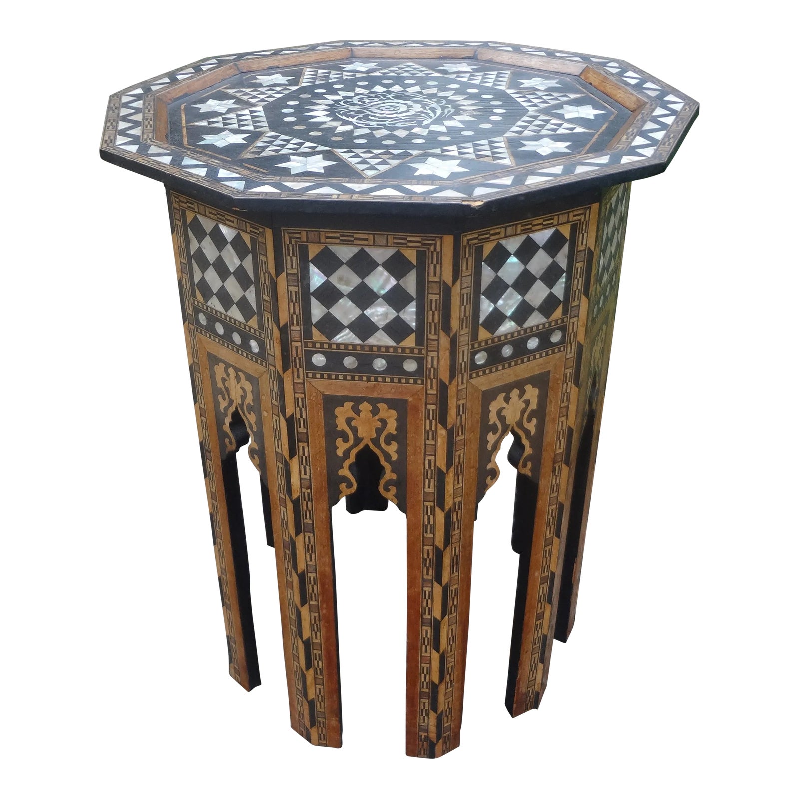 Antique Middle Eastern Arabesque Style Mother of Pearl Inlaid Table ...