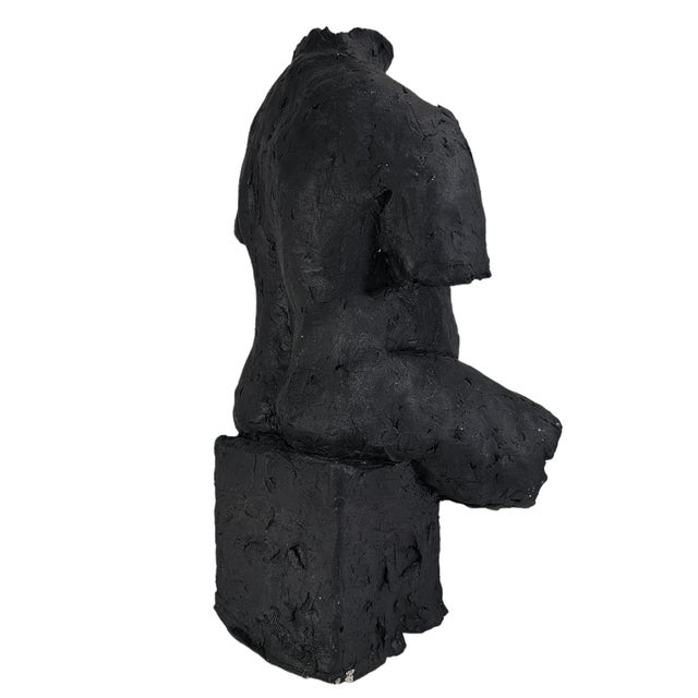 Brutalist Male Torso Black Hard Clay Sculpture | Chairish