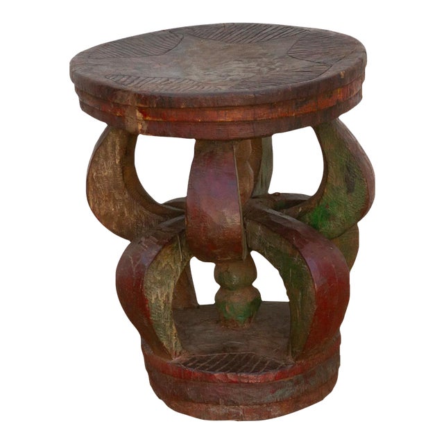 Handcarved Semi-Abstract Painted African Stool | Chairish