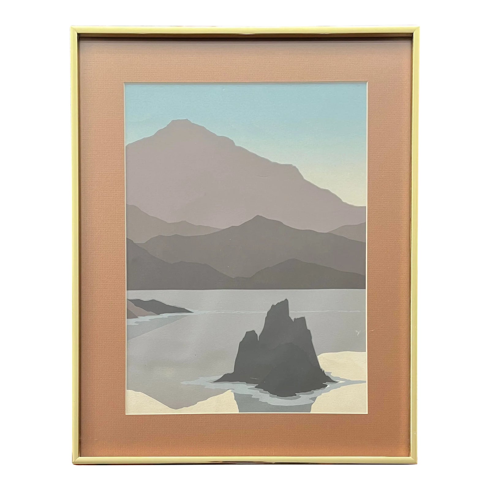 Vintage Modern Landscape Print 70s Minimalism | Chairish