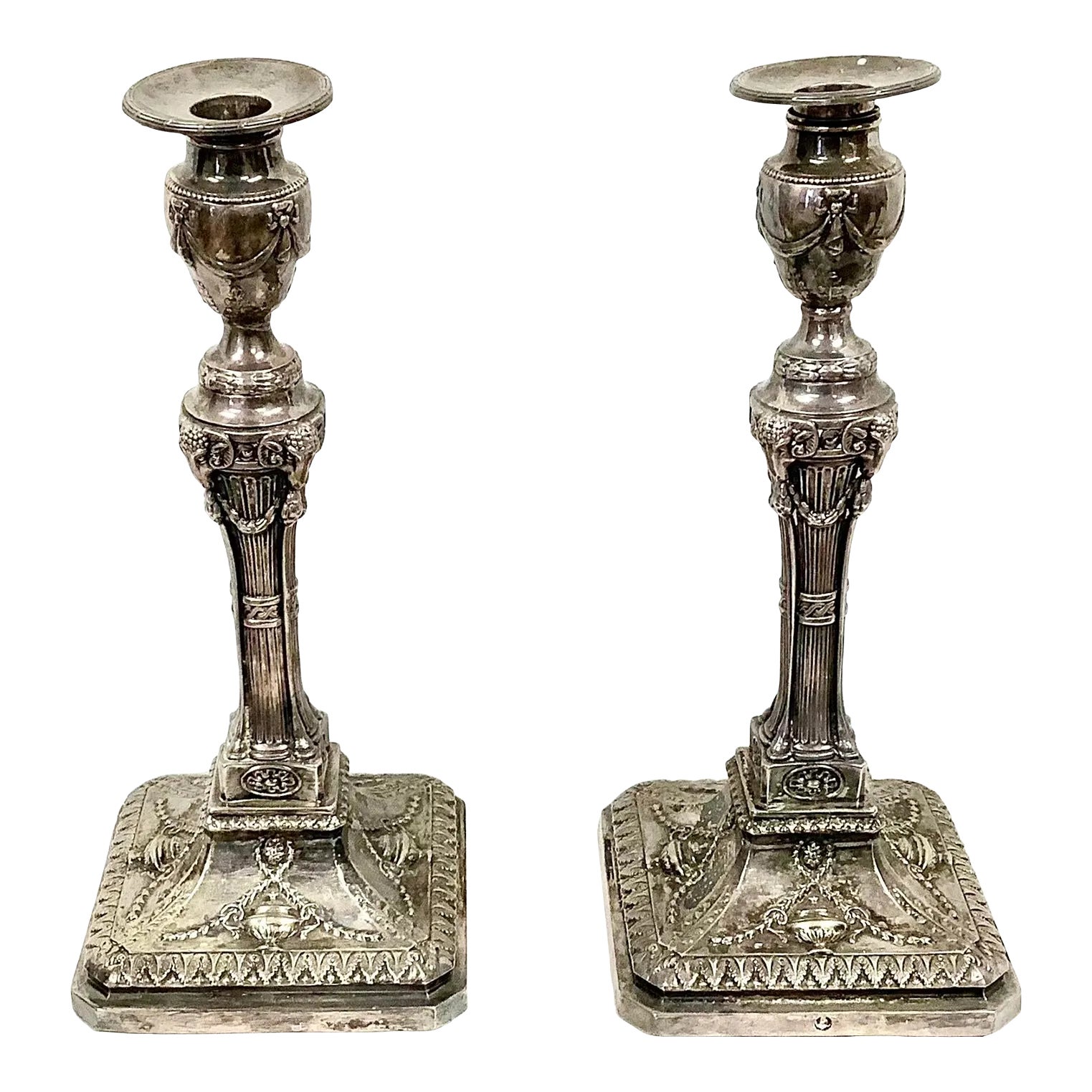Pair of 19th Century Georgian Silver Plate Candlesticks | Chairish