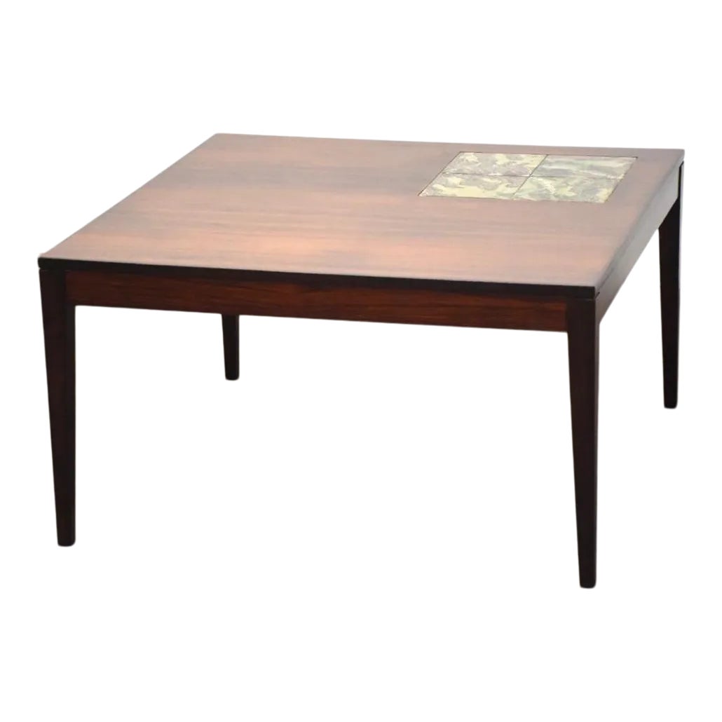 Rosewood & Tile Square Coffee Table | Chairish