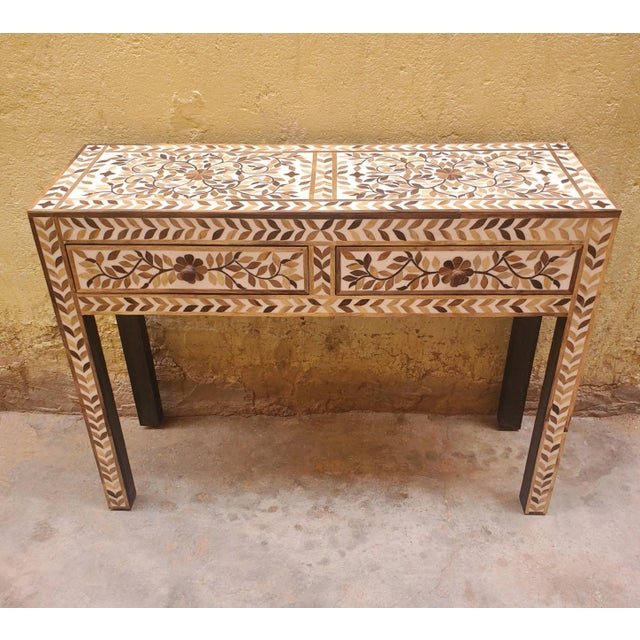 Contemporary Traditional Handmade Moroccan Resin and Walnut Wood Console Table | Chairish