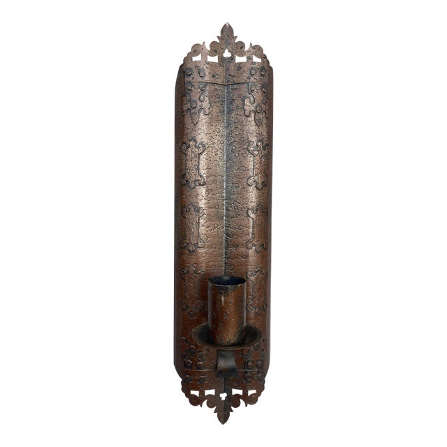 Vintage French Gothic Medieval Wrought Iron Candle Wall Sconce | Chairish