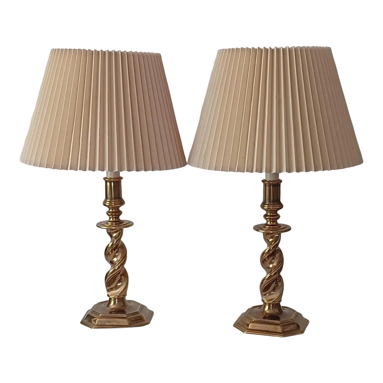 Vintage Stiffel Solid Brass Barley Twist Table Lamps With Original ...