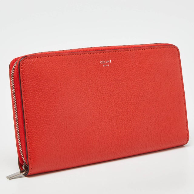 Celine Red Leather Zip Around Wallet | Chairish