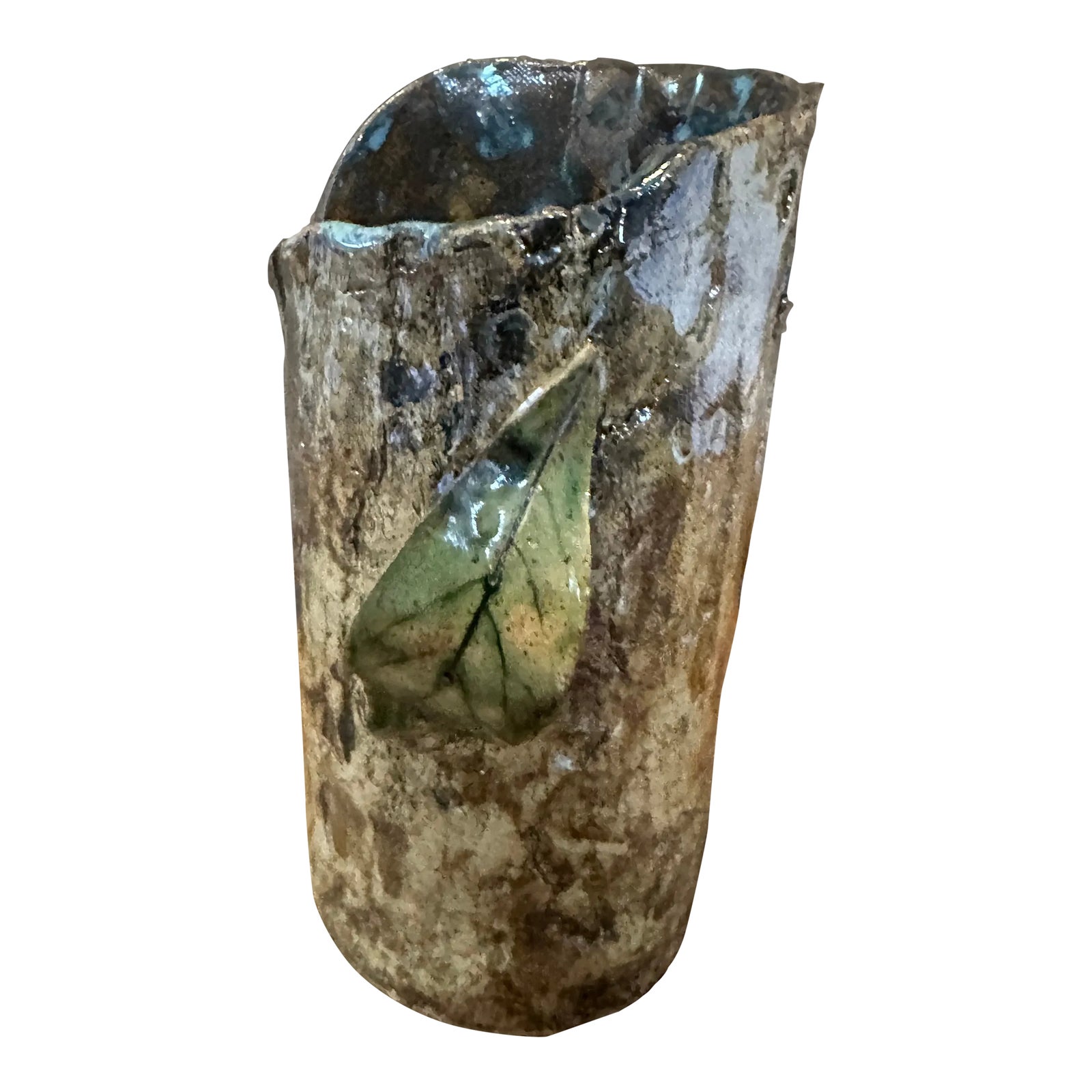 1990s Studio Art Tree Vase With Leaf by Dancing Tree Pottery | Chairish