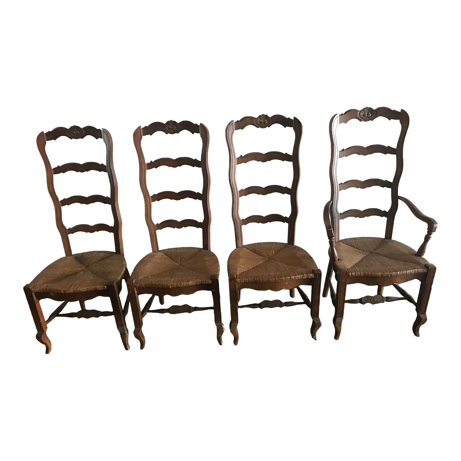 Set of 4 Tall French Country Ladder Back Chairs, Circa 1930s | Chairish
