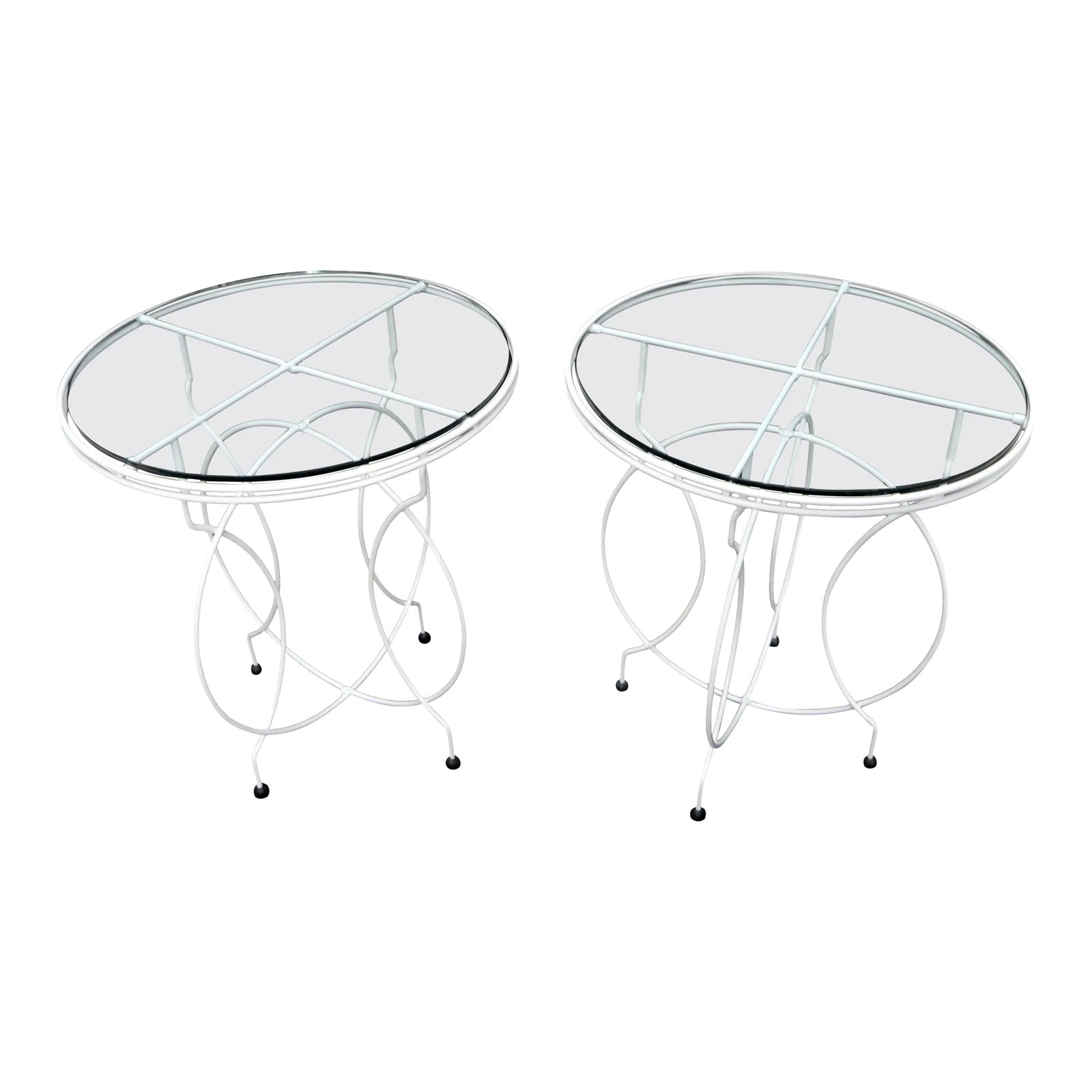 Pair of Midcentury Ice Cream Style Round Folding Cafe Tables Glass Tops ...