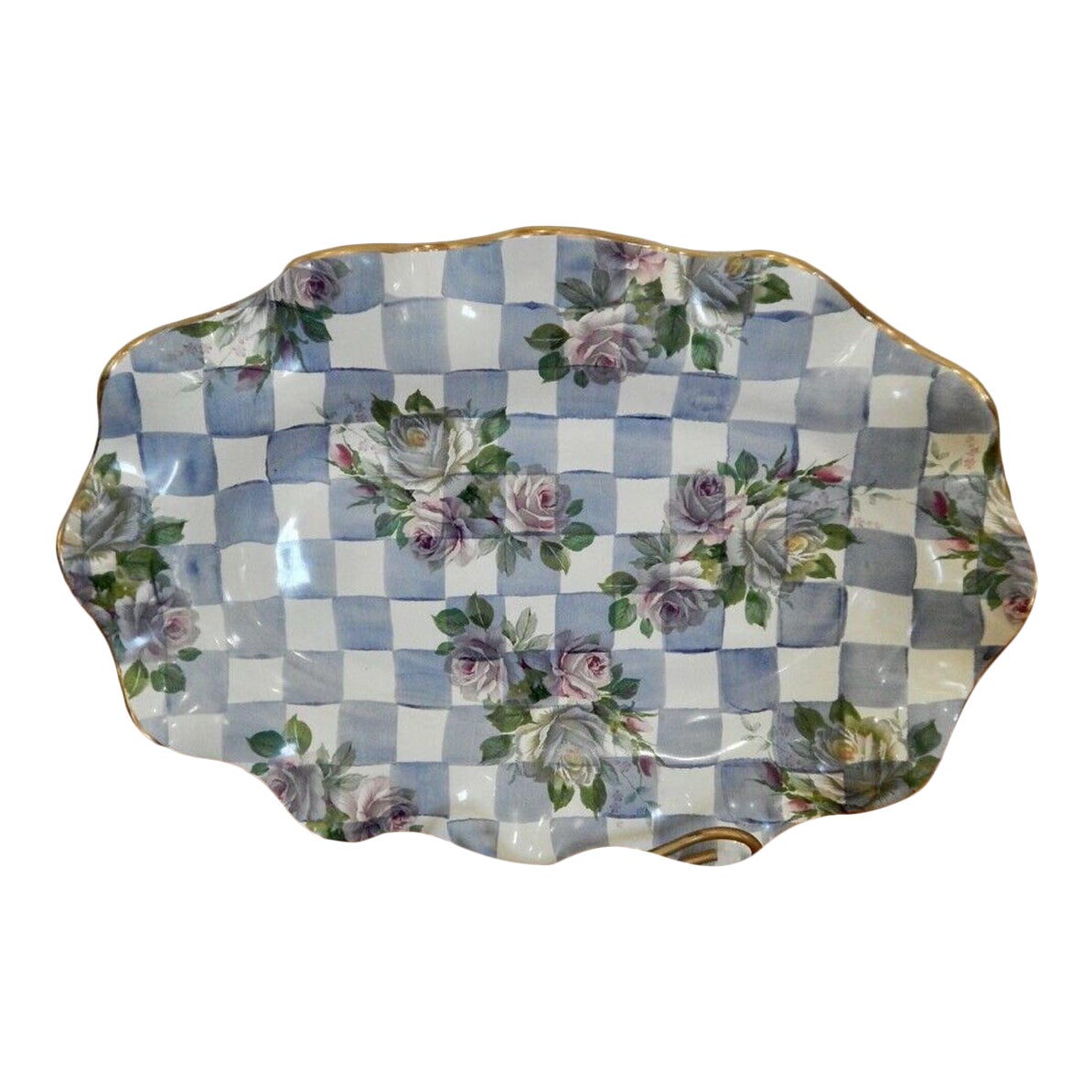 1990s Mackenzie Childs Blue Honeymoon Morning Glory Flower Check ...