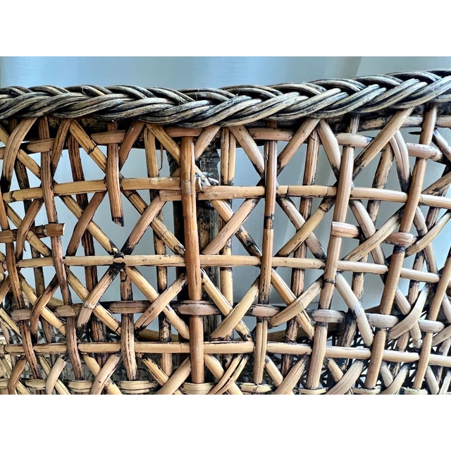Vintage Tortoiseshell Bamboo and Woven Rattan Basket | Chairish
