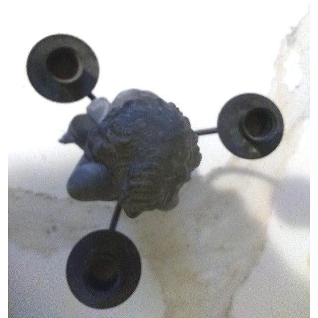 Vintage 1970s Metal Cast Putti Tri-Candle Holder | Chairish