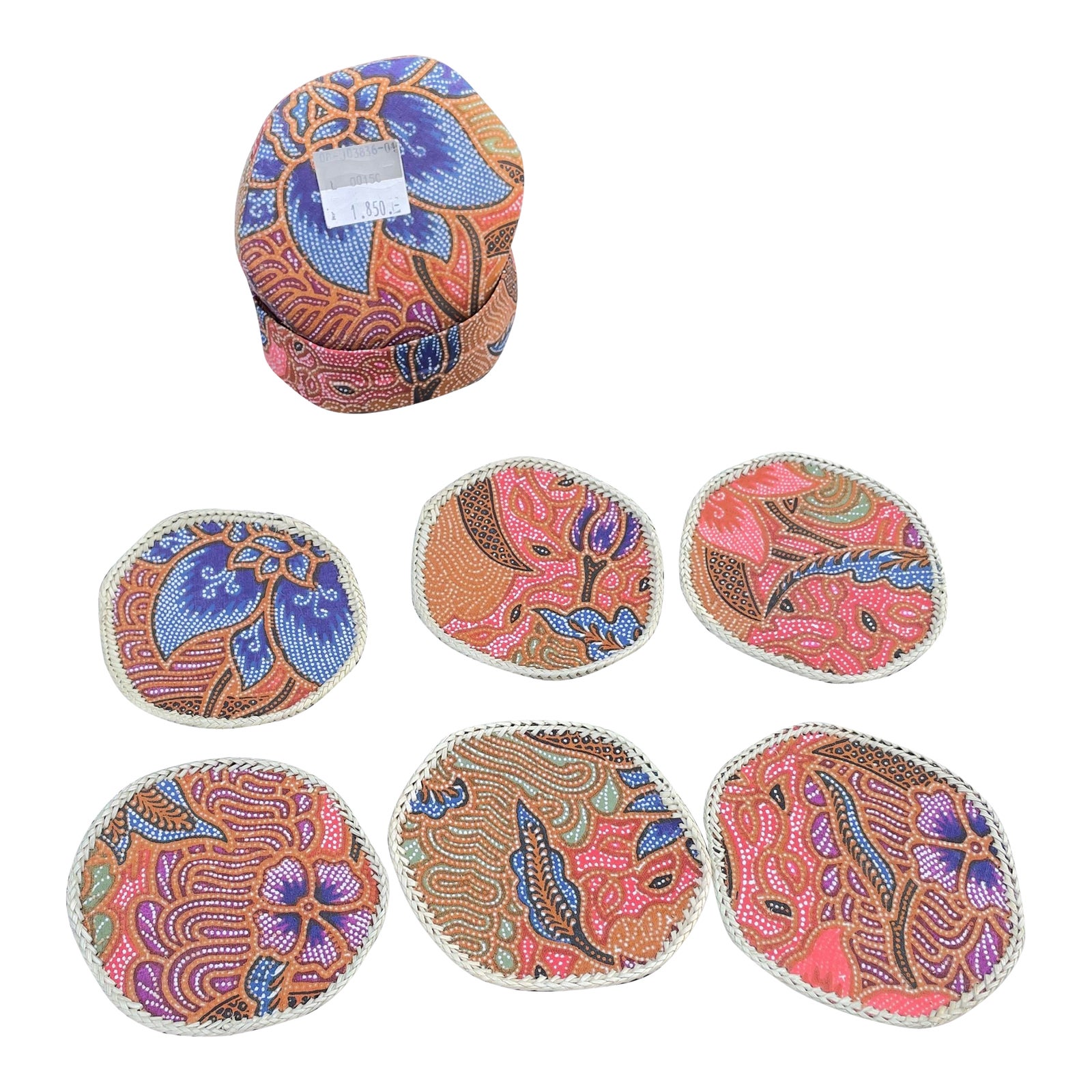 1970s Batik Coasters and Holder- 8 Pieces | Chairish