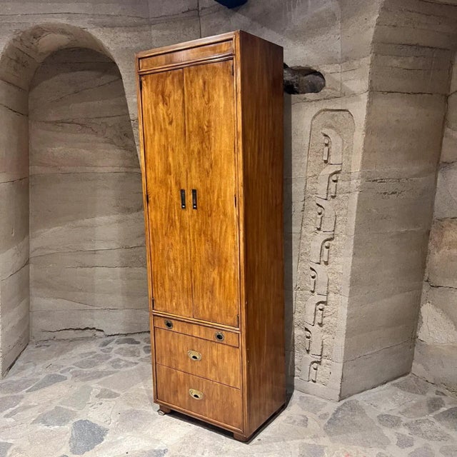 1970s Drexel Tall Campaign Cabinet Heritage Passage | Chairish