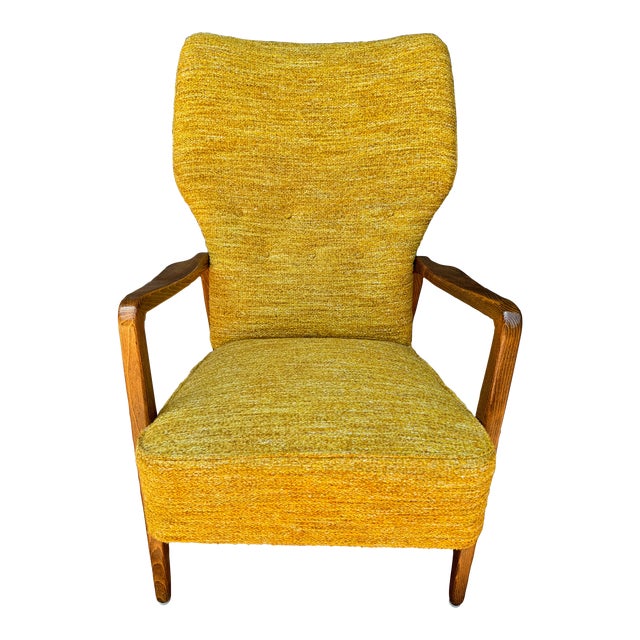 MCM Danish Lounge Chair in Original Mustard/Ochre Bouclé Fabric | Chairish