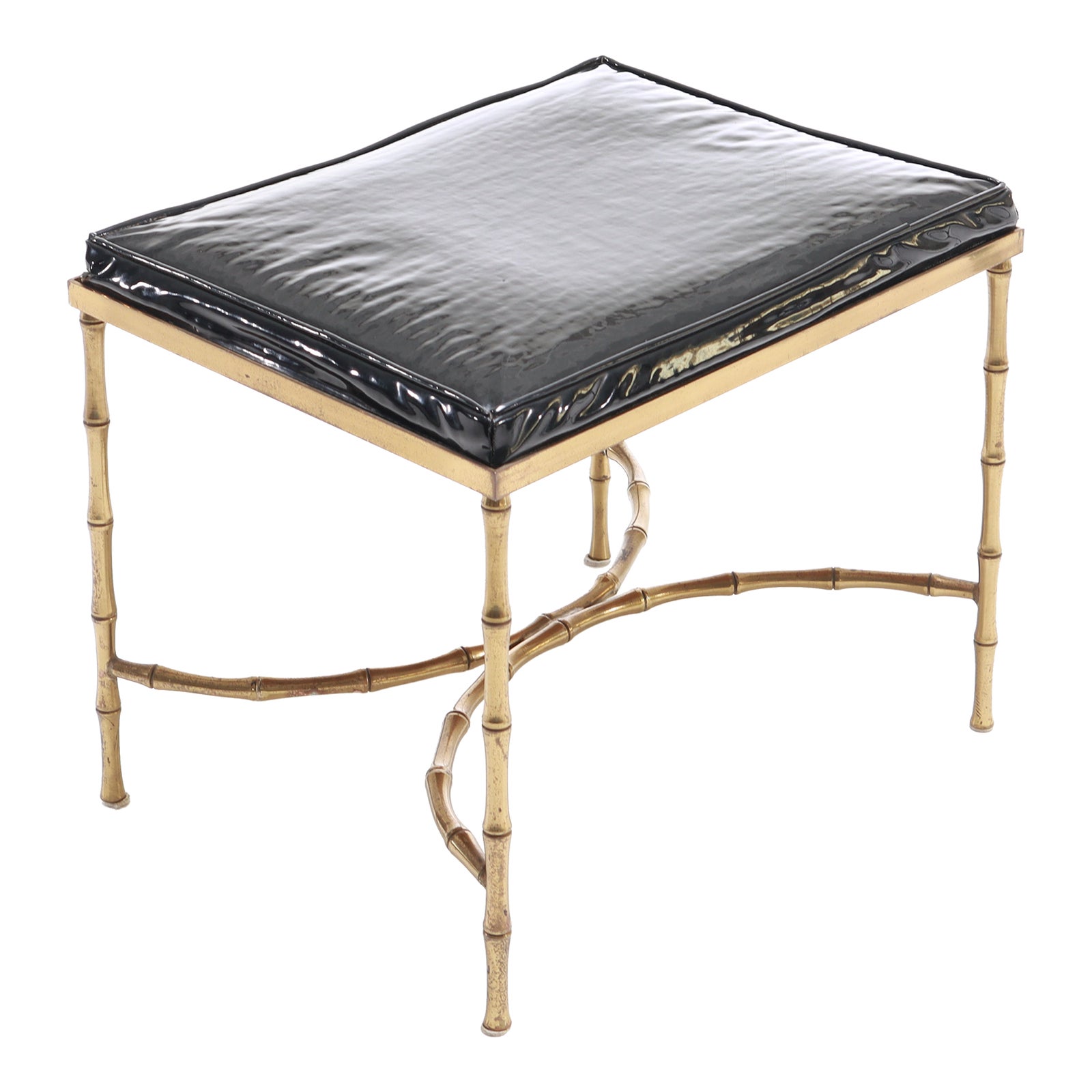 1960s Faux Bamboo Ottoman With Leather Cushion | Chairish