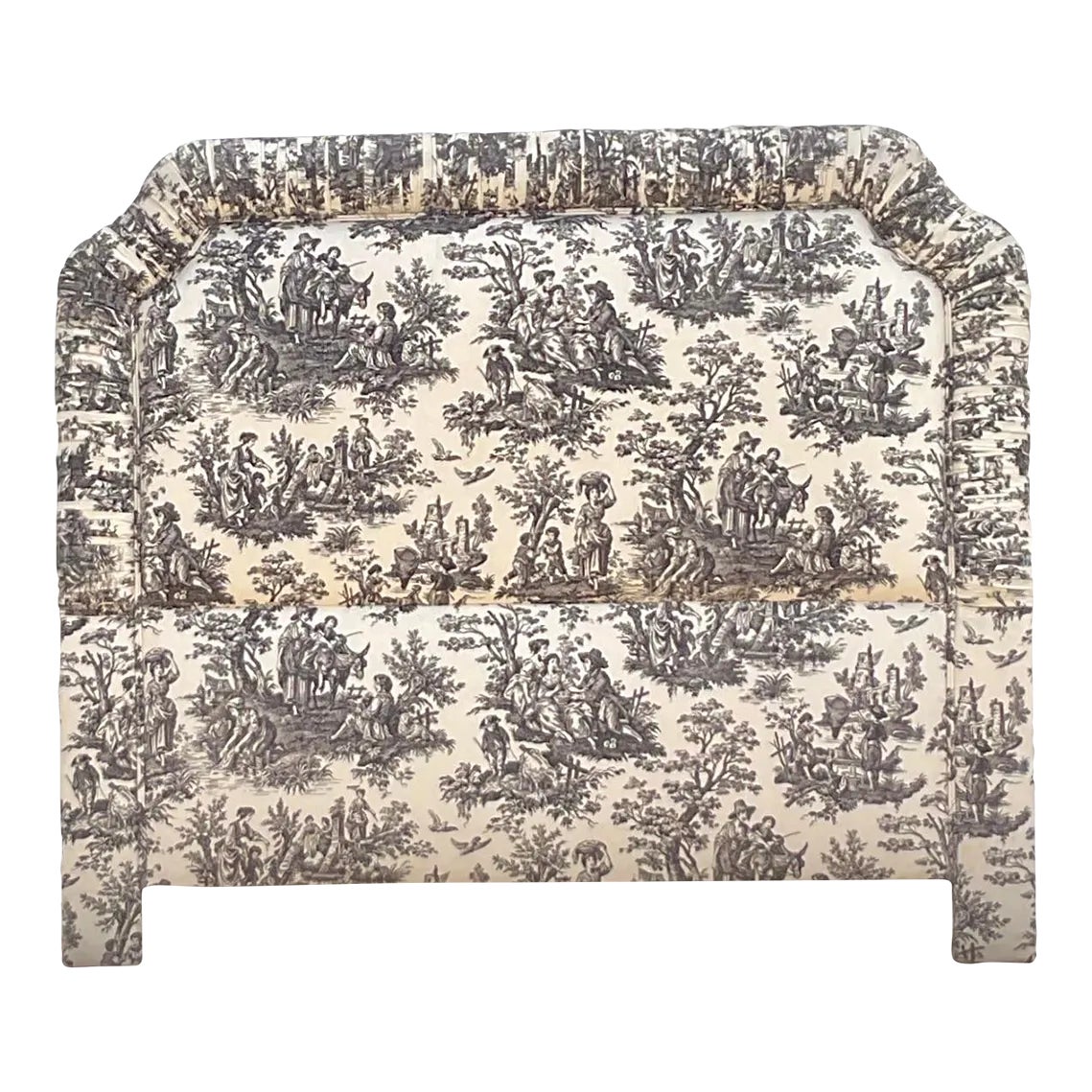 Late 20th Century Vintage Regency Rusched Toile Upholstered Queen ...