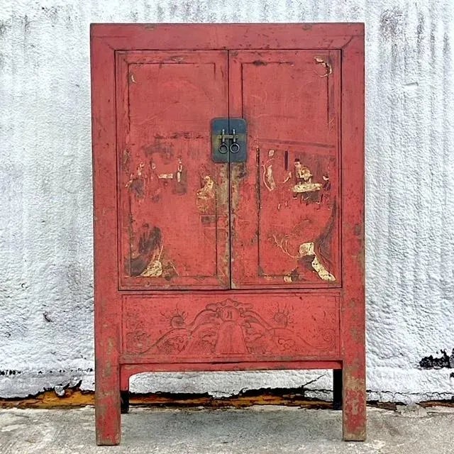 Vintage Asian Distressed Reclaimed Wood Armoire | Chairish