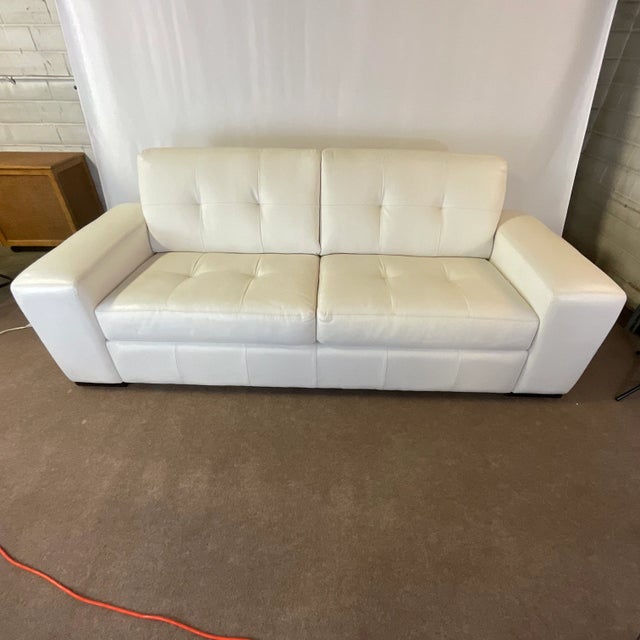 Contemporary Cube Style White Faux Leather Sofa | Chairish