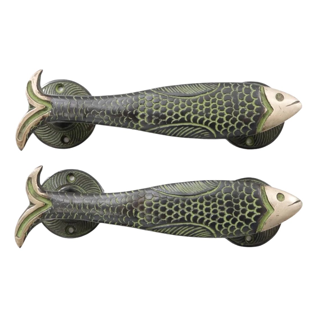 Green Brass Fish Handles - a Pair | Chairish