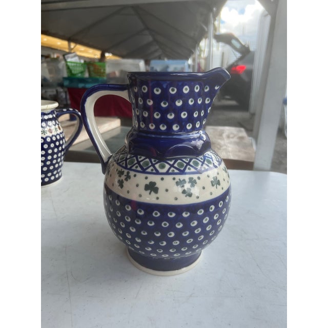 20th Century Large Hand Painted Pottery, Pitcher Boleshawiec Poland ...