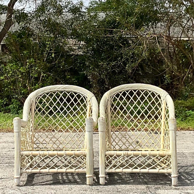 Mid 20th Century Vintage Coastal Trellis Rattan Lounge Chairs - a Pair ...