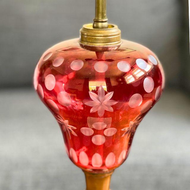 Late 18th Century, Ruby Red Glass Cut to Clear Glass Table Lamp | Chairish