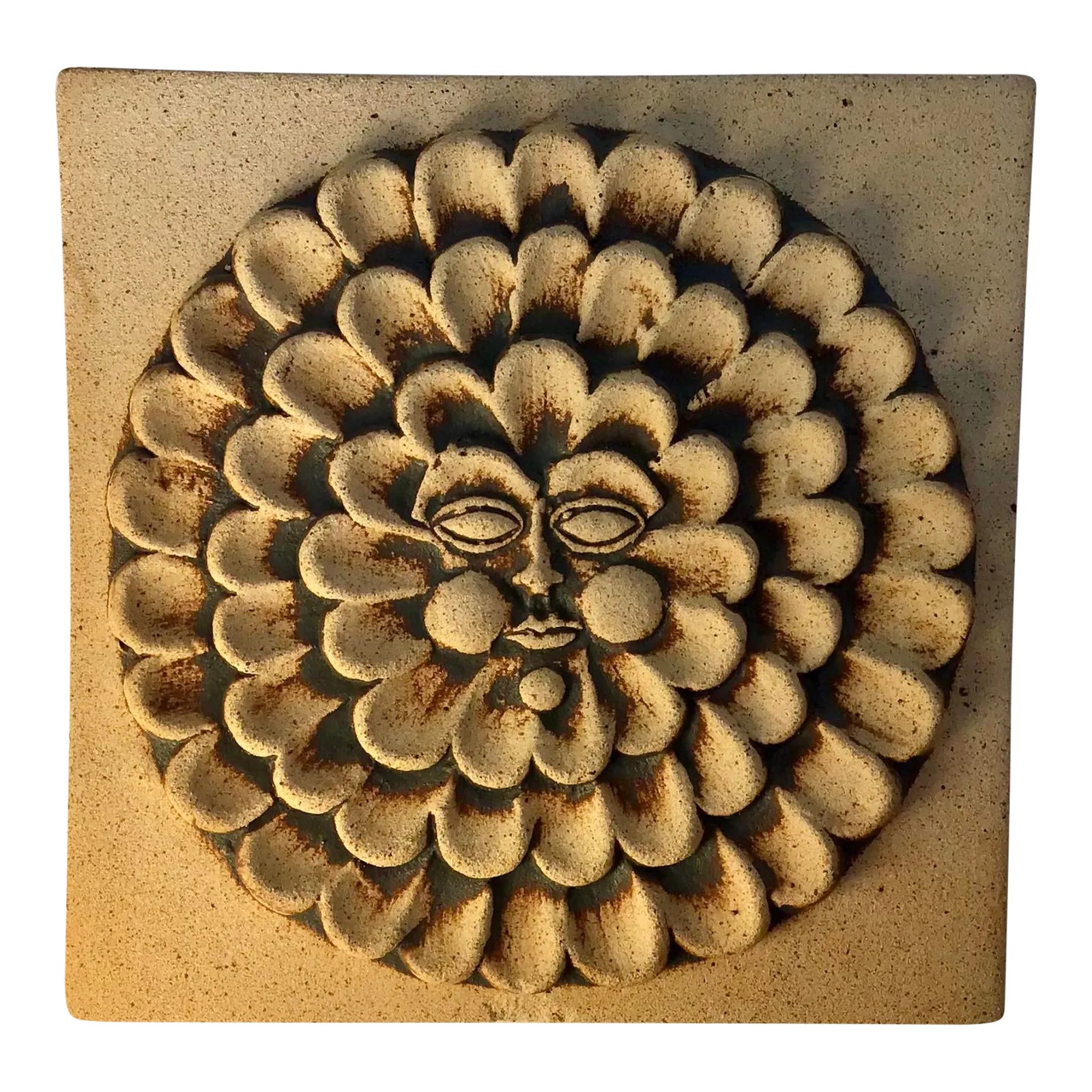 Vintage 1970s Studio Pottery Sun Tile Wall Art Signed by John Wenzel ...