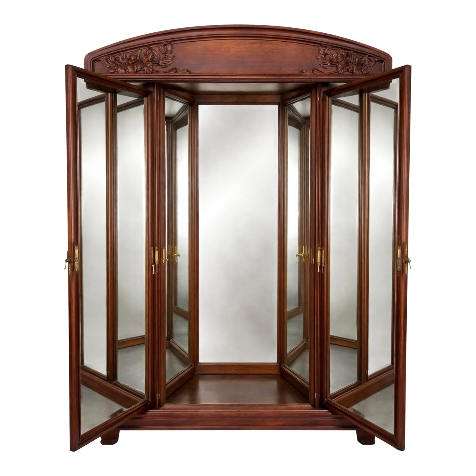 French Louis XV Style Tri-Fold Mirrored Armoire Wardrobe Cabinet ...