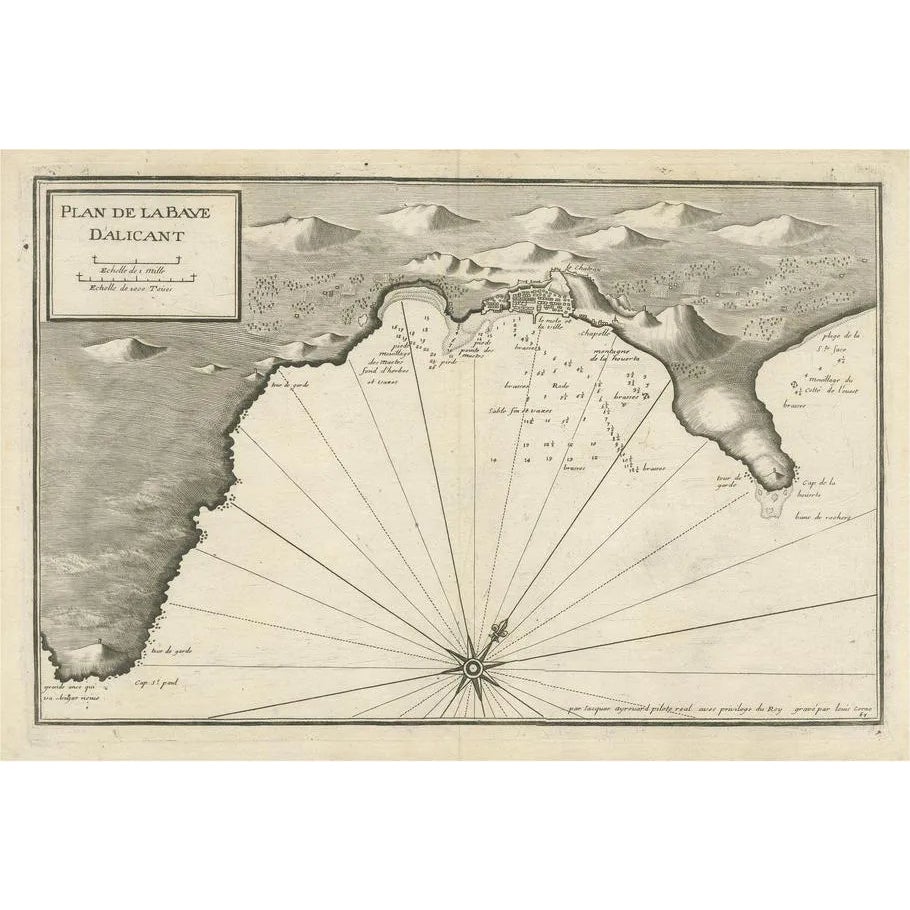 Antique Chart of Alicante Bay, Spain | Chairish