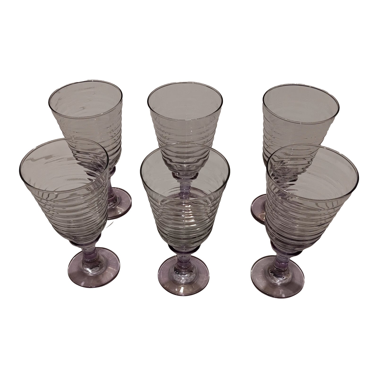 1990s Libbey Sirrus Water Goblets - Purple/Lavender Base With Clear ...