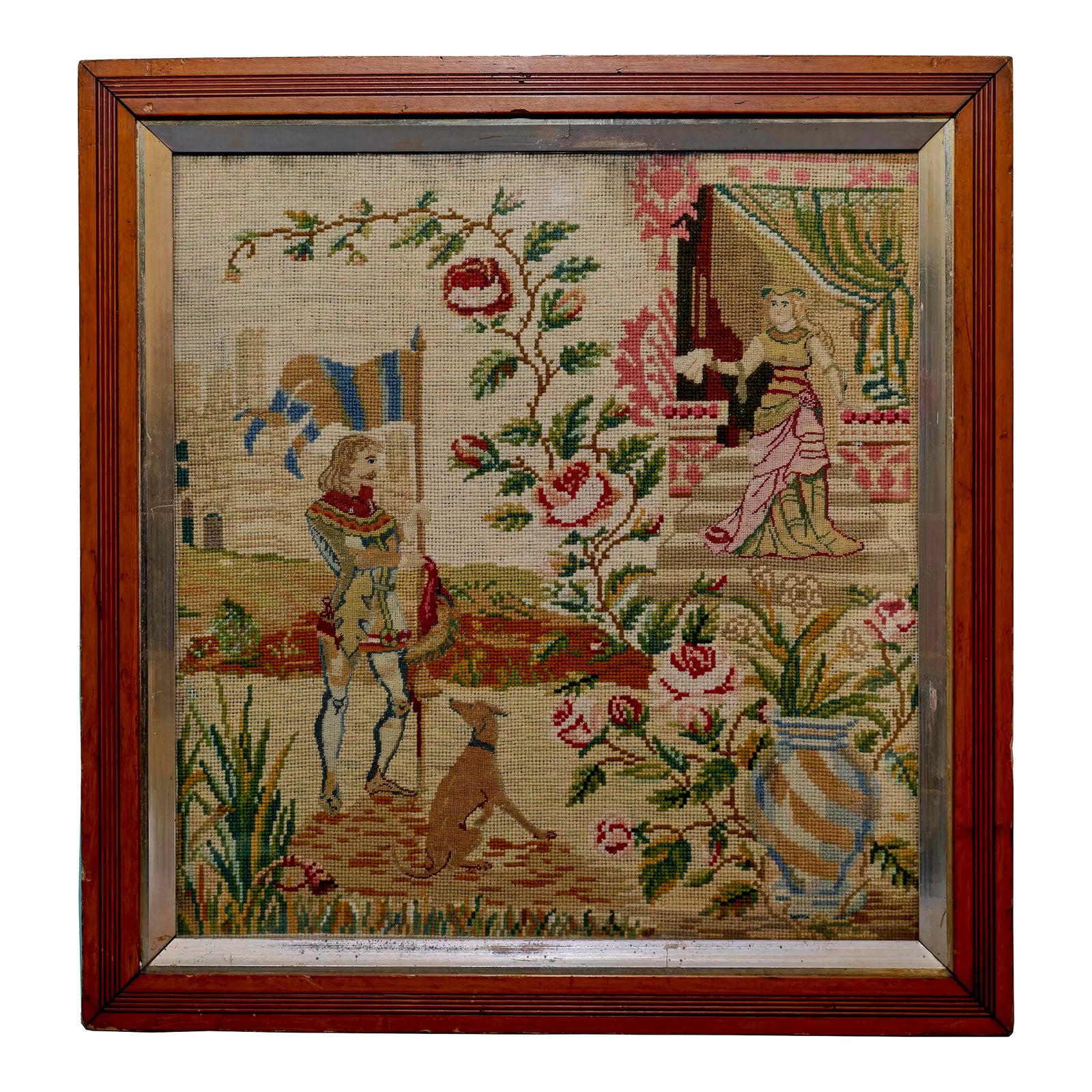 Late 19th Century Needlepoint and Petit Point Elizabethan Style | Chairish