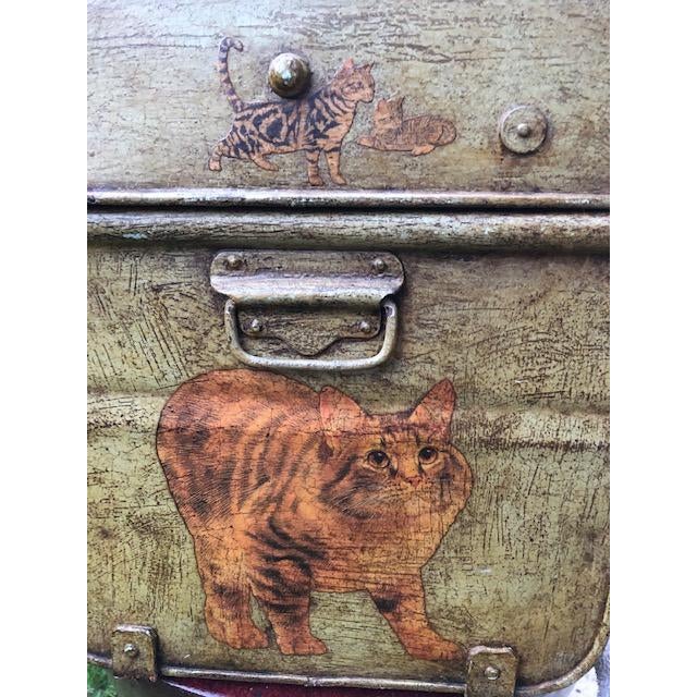 Early 20th Century Antique Metal Decoupage Cat Trunk | Chairish