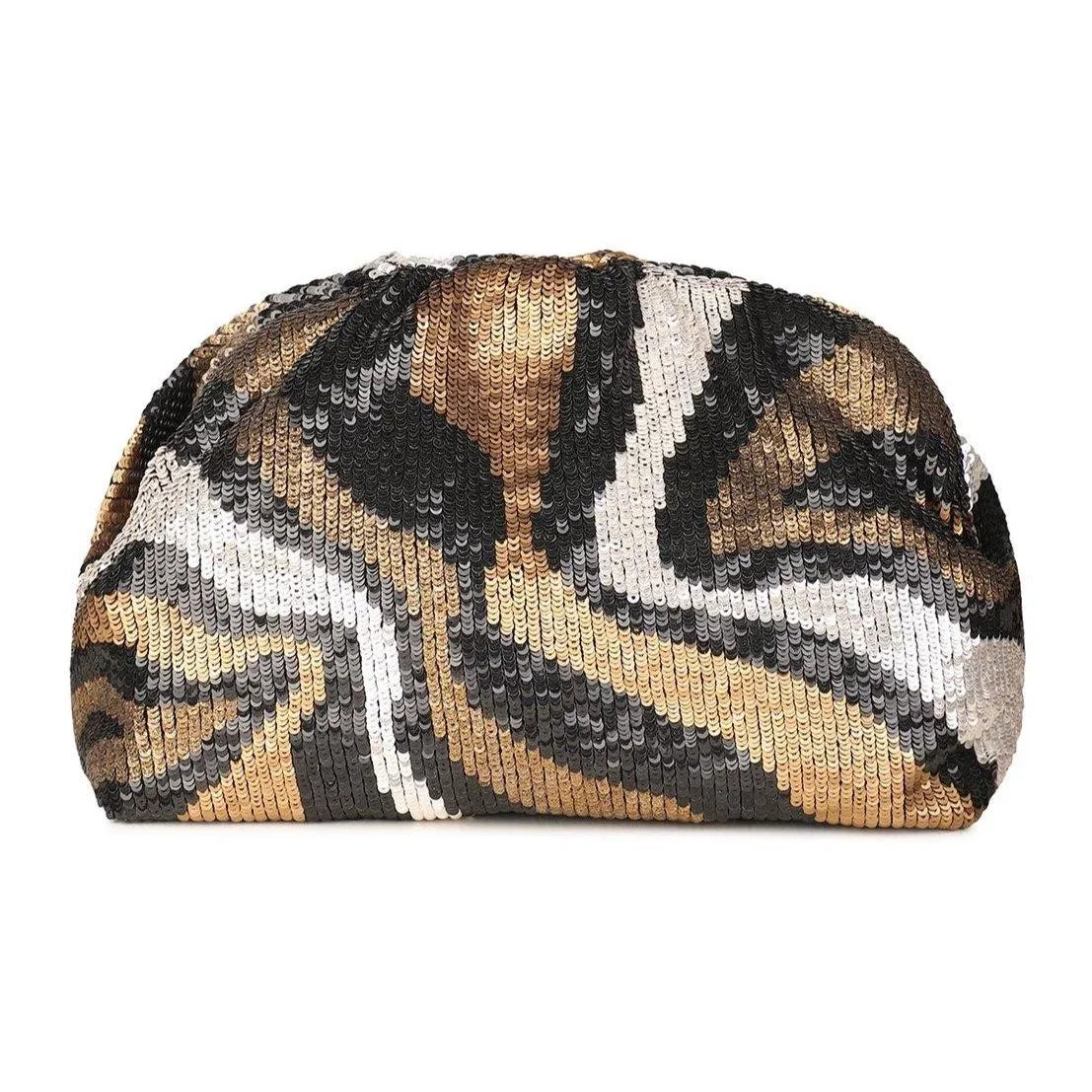 Rafe Sequin Aya Frame Clutch, Black and Gold | Chairish