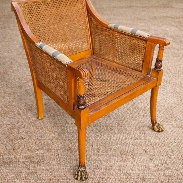Regency Style Cane Bergère Armchair With Brass Lion Paw Feet, C. 1930s ...