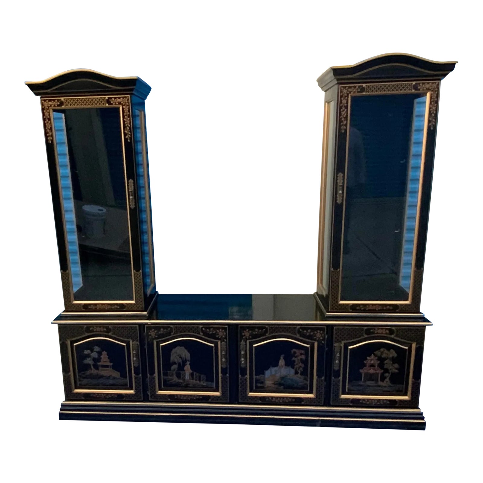 Mid 20th Century Vintage Jasper Chinoiserie Black Display China Curio ...