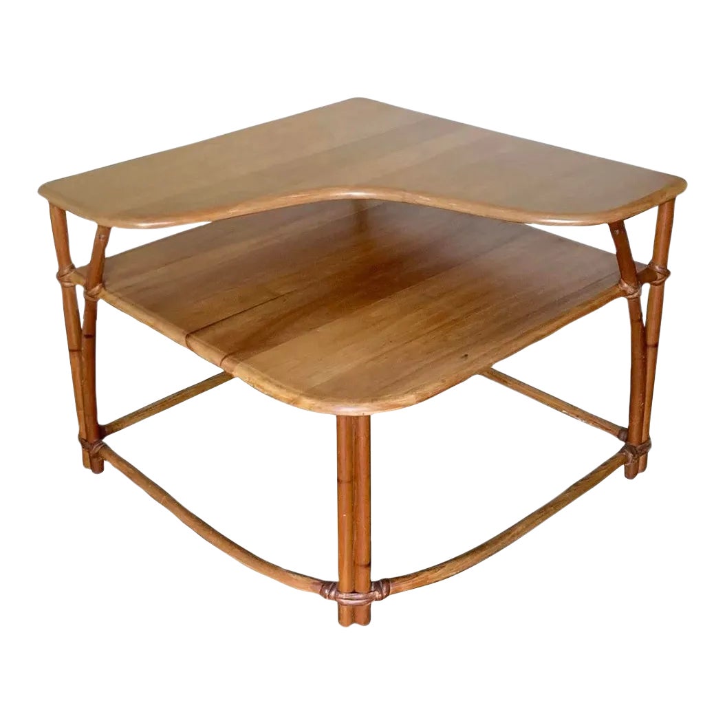 1940s Heywood Wakefield Bilevel Corner Table | Chairish