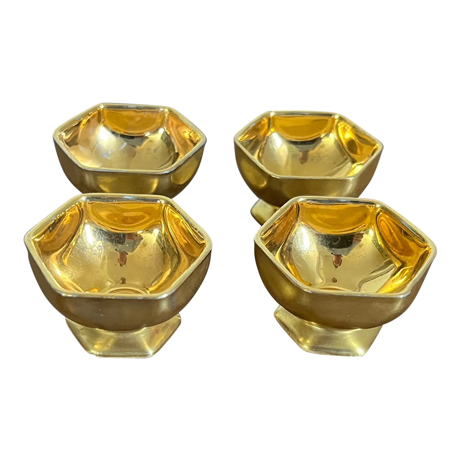 Antique Early 20th Century German Gold Porcelain Salt Cellars - Set of ...