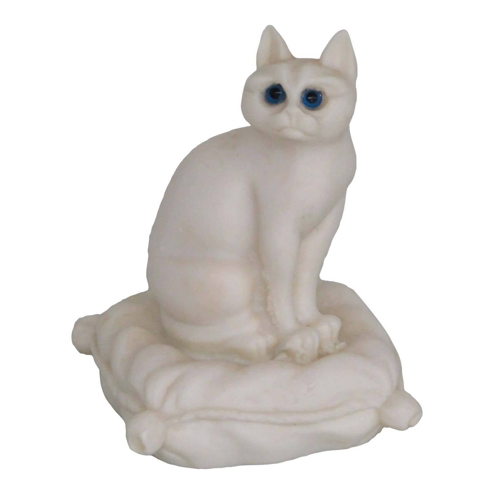 Alabaster Cat on Pillow Figurine Glass Eyes Made in Greece | Chairish