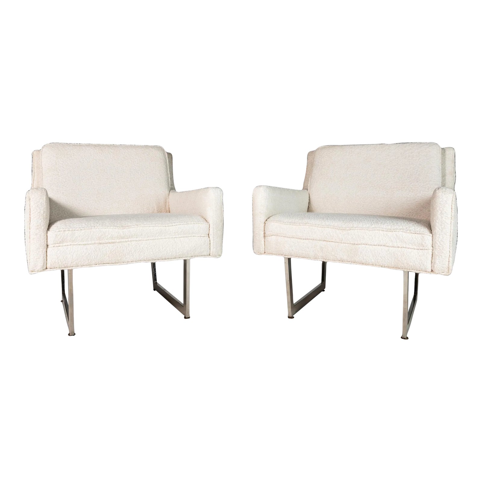 Set of 2 Mid Century Modern Lounge Chairs Set on Chrome Bases by ...