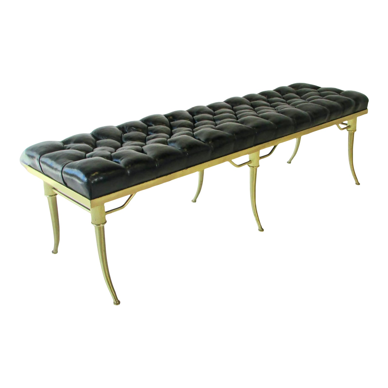 Mid 20th Century William "Billy" Haines Brass Bench with Button Tufted ...