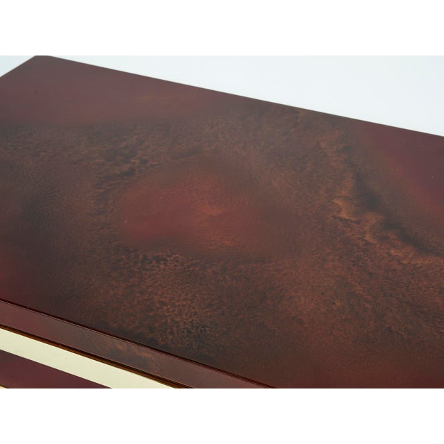 1970s j.c. Mahey Cherry Red Lacquer and Brass Coffee Table | Chairish