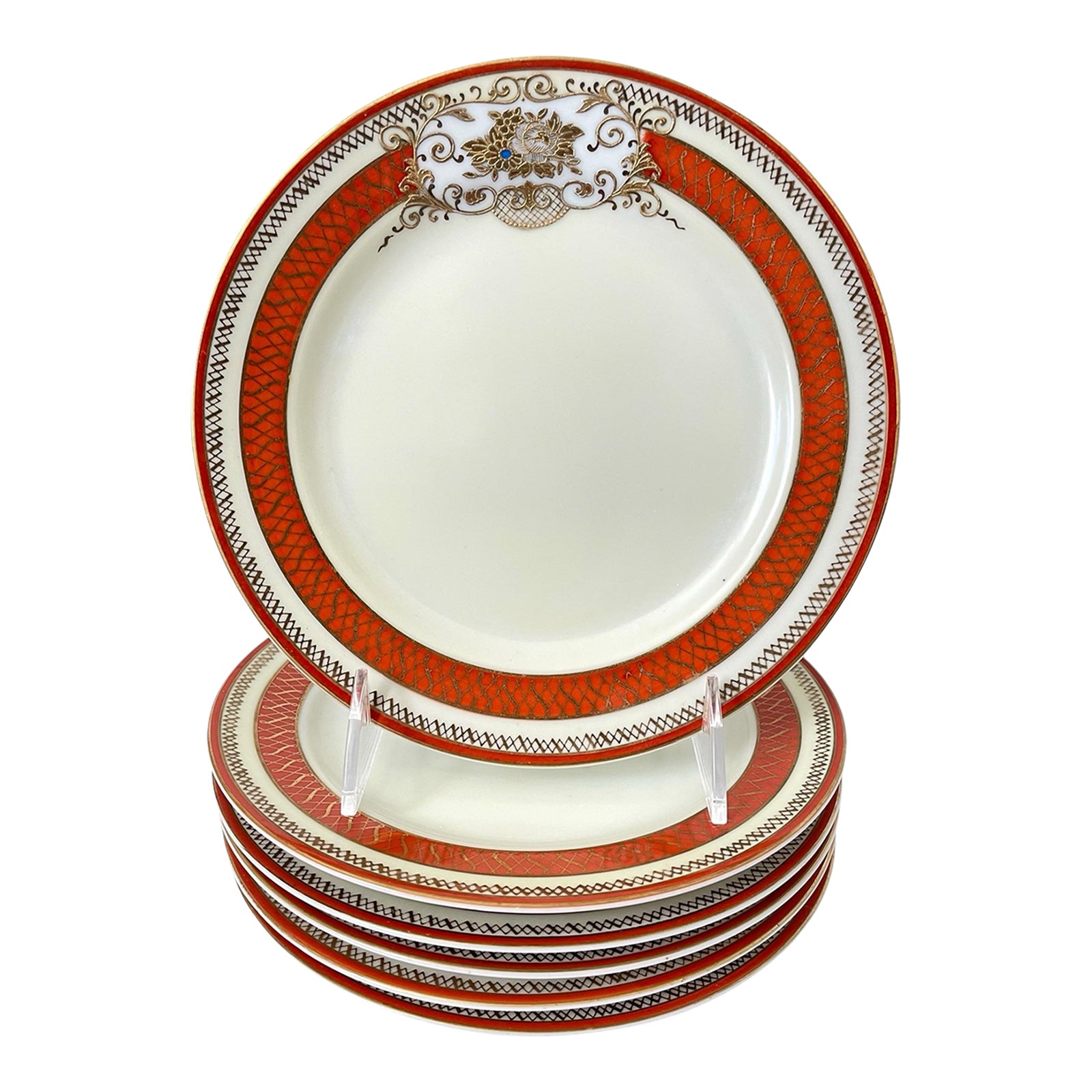 Vintage Cherry China Gold Embossed and Burnt Orange Salad Plates Set of ...