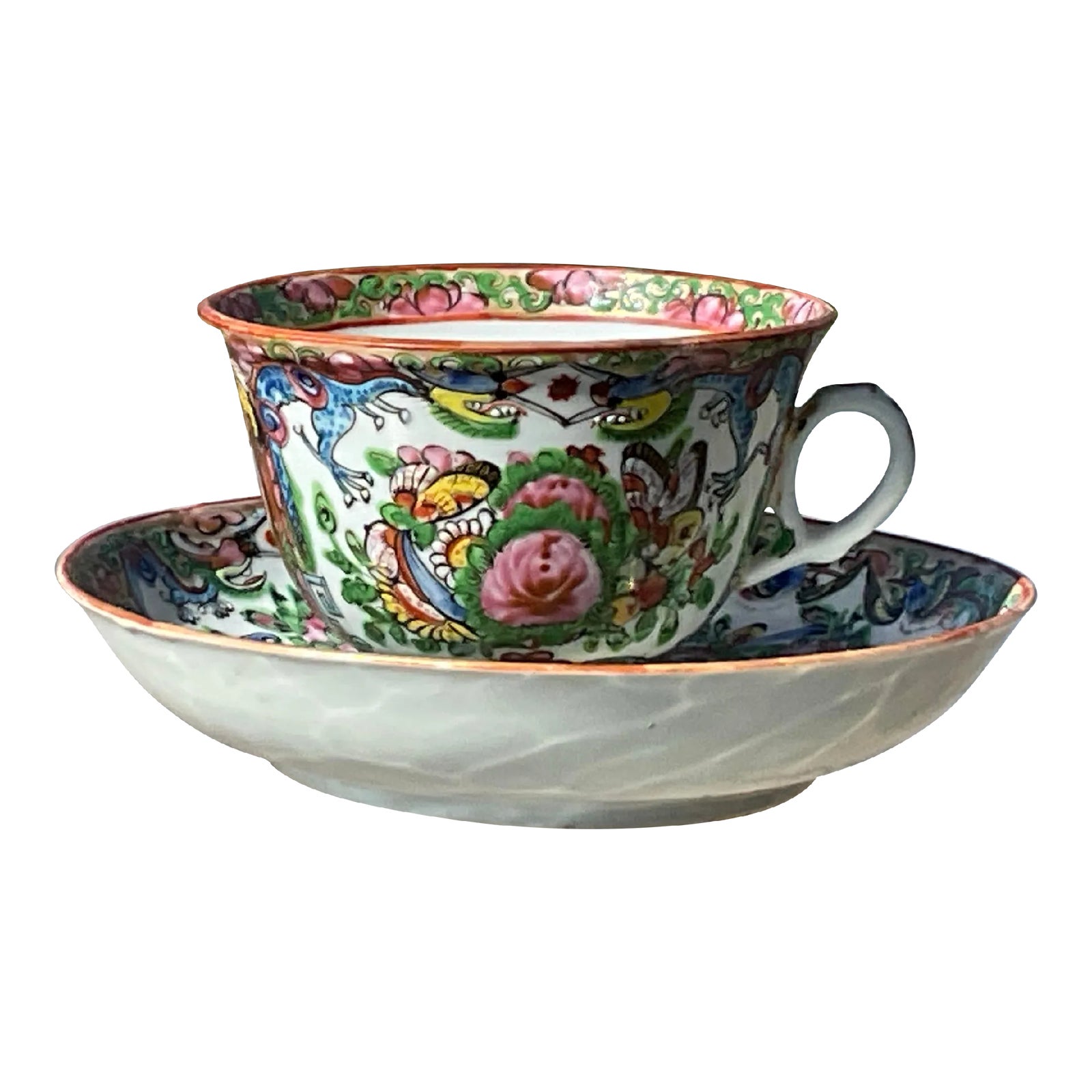 Famille Rose Canton Cup and Saucer 1890-1919 | Chairish