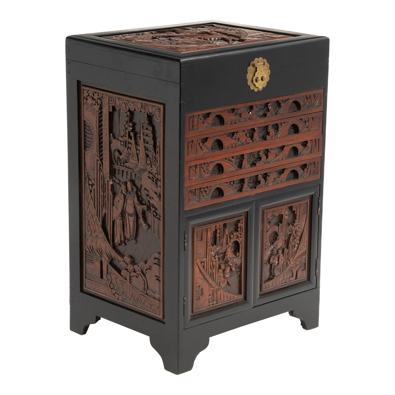 Chinese Silverware Cabinet Collectors Chest Relief Carved Chinoiserie ...