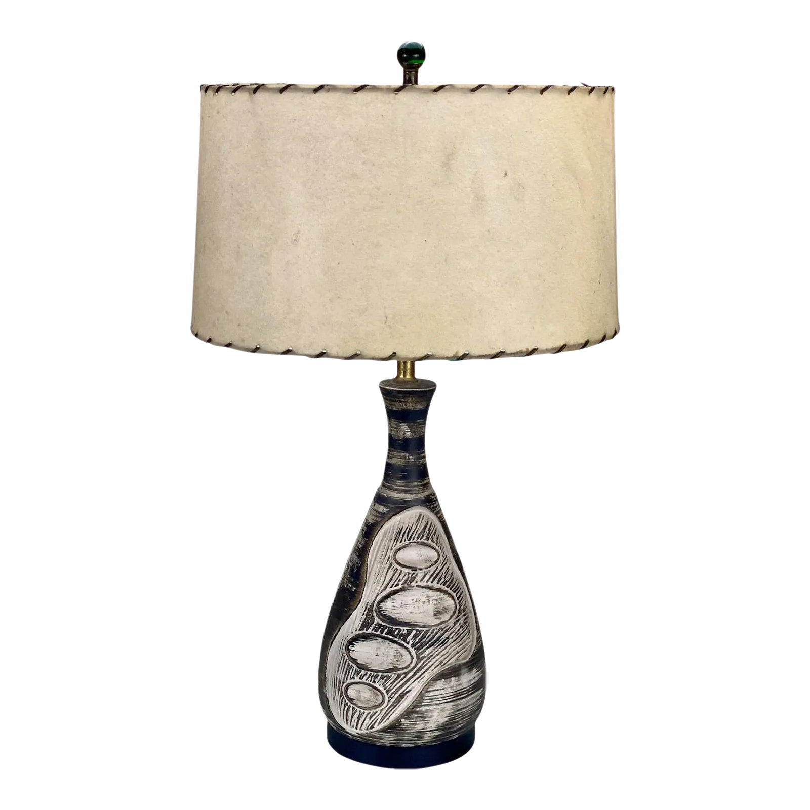 Mid-Century Atomic Abstract Sculpted Ceramic Table Lamp W/ Fiberglass ...