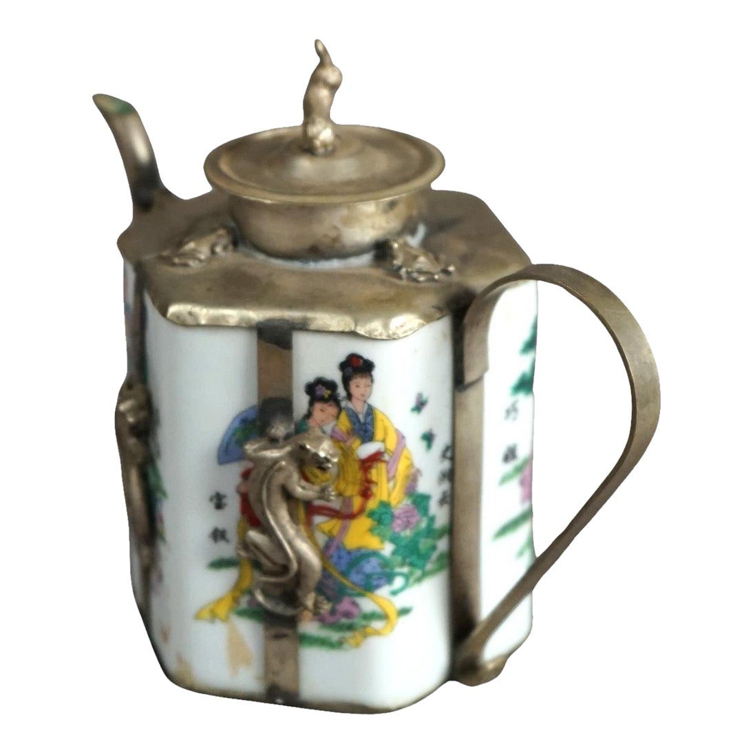 Chinese Miniature Porcelain Teapot with Silver Overlay 20th Century ...