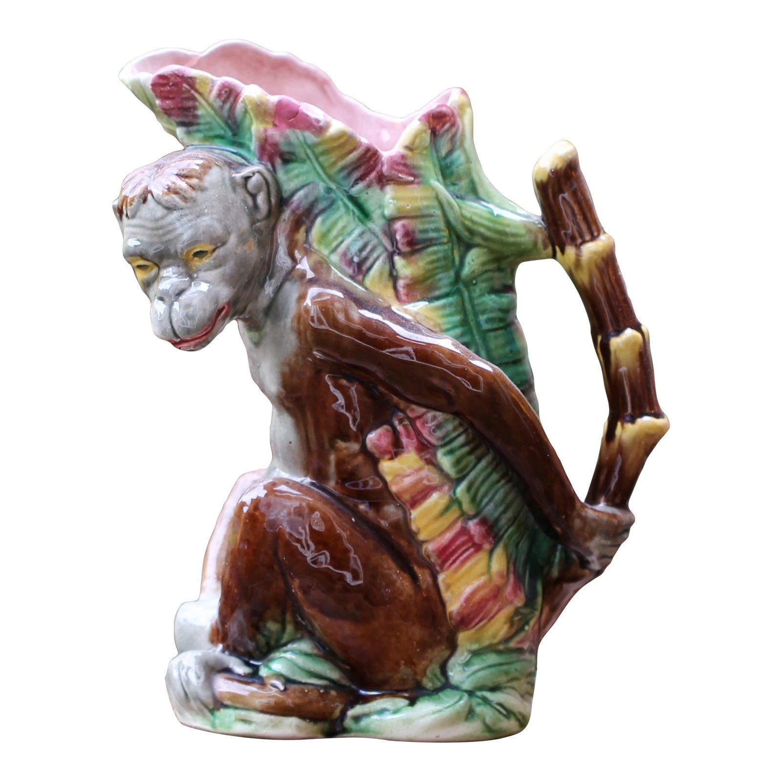 1880 English Victorian Majolica Large Monkey Pitcher / Jug | Chairish