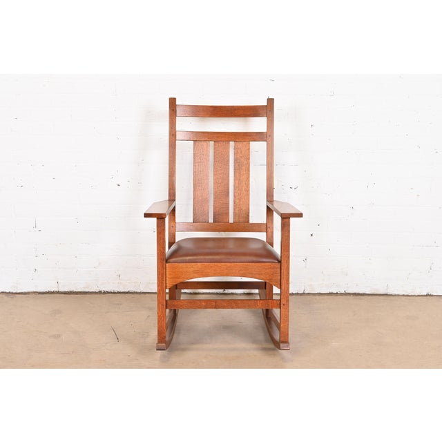 Stickley Harvey Ellis Collection Arts & Crafts Oak and Leather Rocking ...