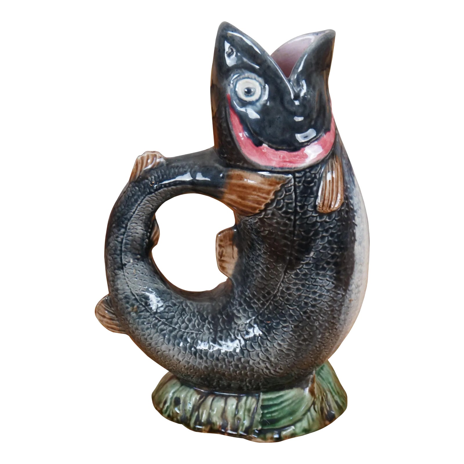 Antique 19th Century Majolica Porcelain Gurgle Gluggle Fish Pitcher Jug ...